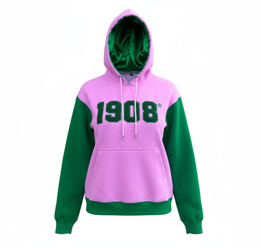 AKA® 1908 Hoodie – Pink & Green Sorority Apparel – A&W Greek Shop