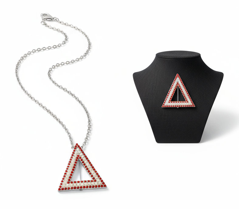 Delta Sigma Theta® Pearl & Ruby Triangle Pendant Pin | Necklace & Lapel ...